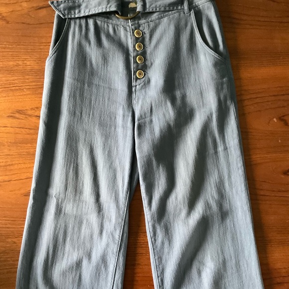 Anthropologie | Pants & Jumpsuits | Stylish Blue Buttonup Pants | Poshmark